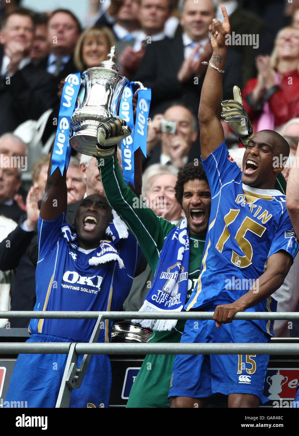 Portsmouth captain Sol Campbell with David James (centre) and Sylvain ...