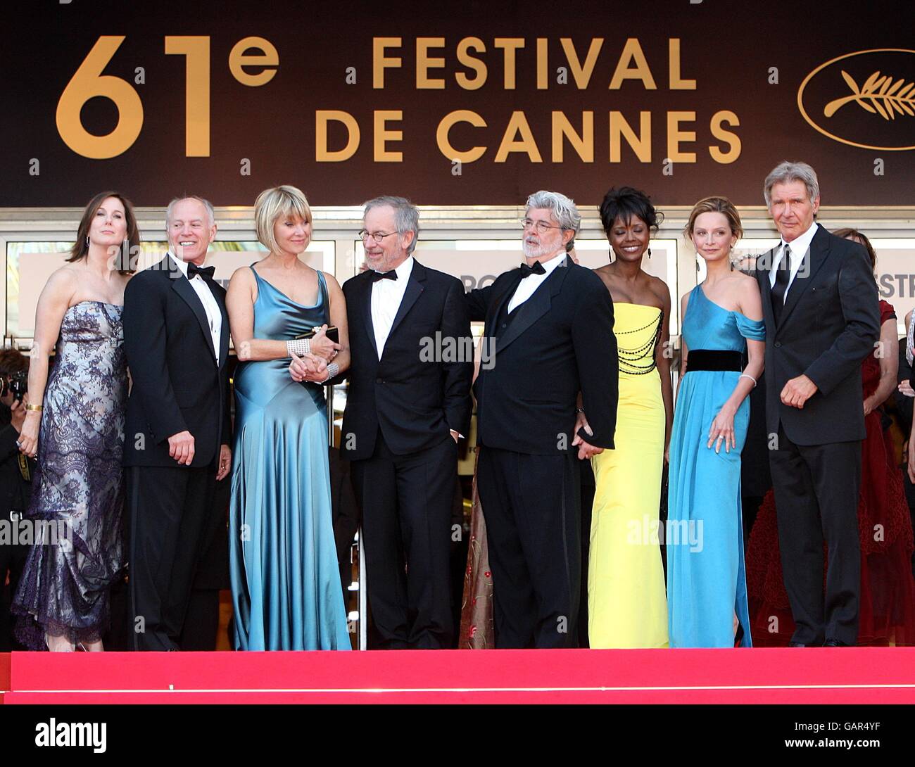 Harrison Ford, Calista Flockhart, director Steven Spielberg and ...