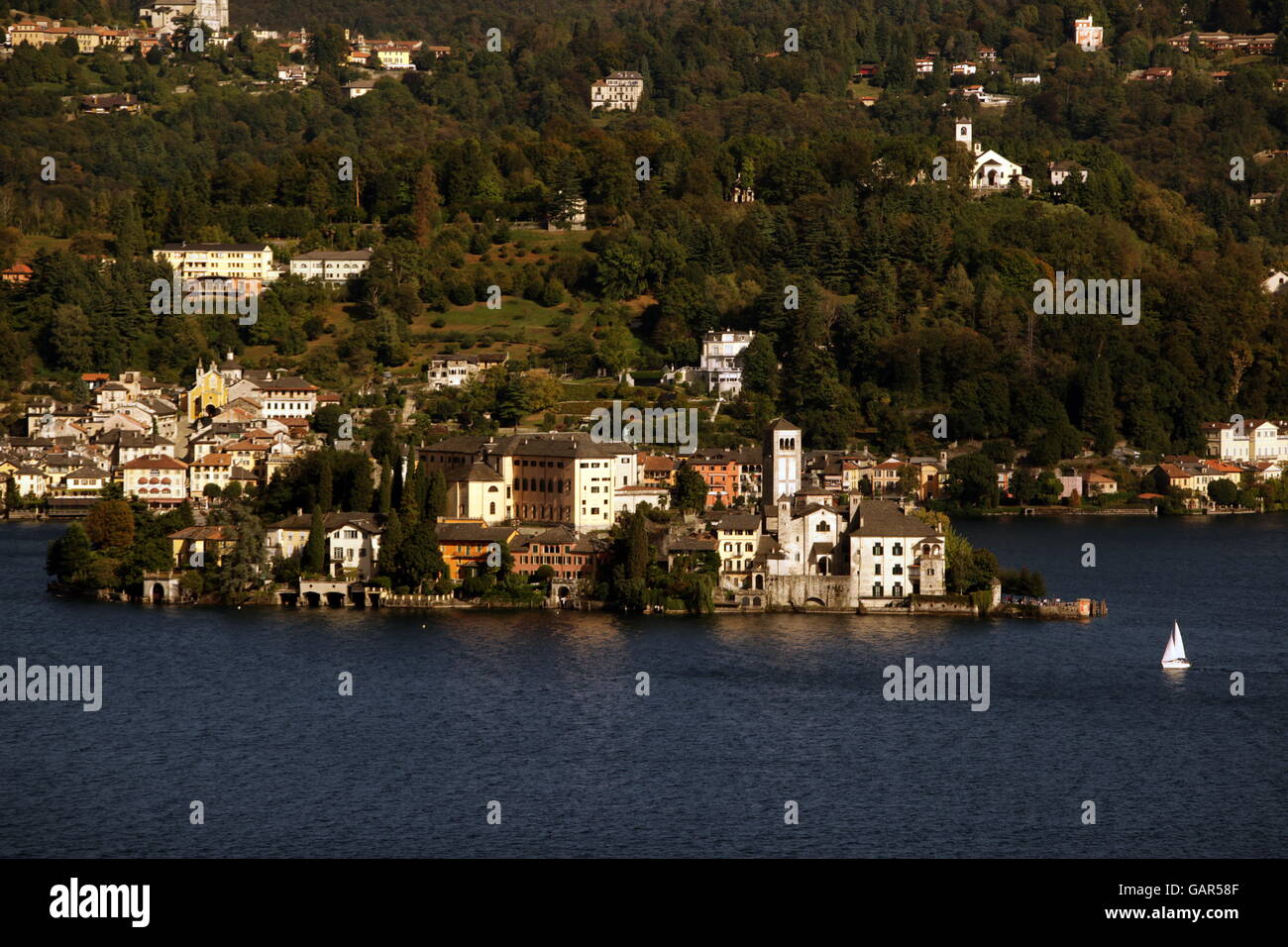 The Isla San Giulio in the Ortasee outside of the Fishingvillage of ...