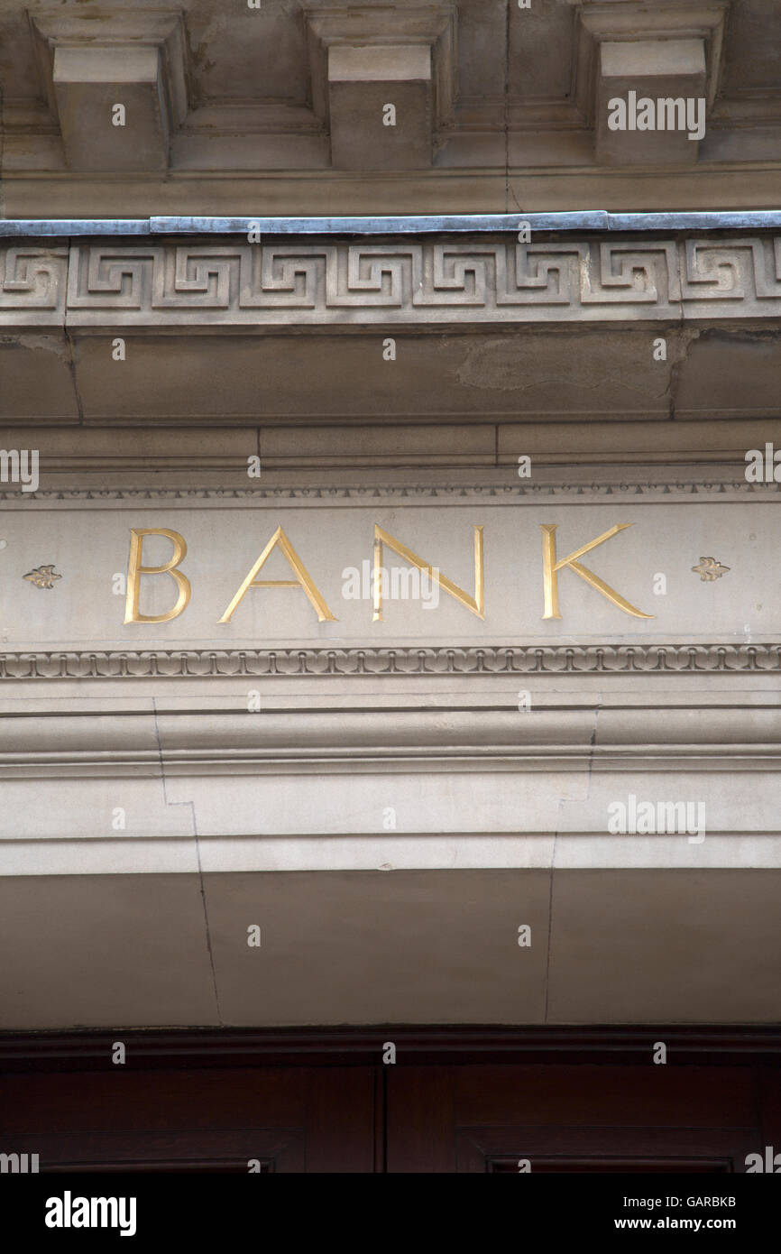 Bank Sign on Stone Facade Stock Photo - Alamy