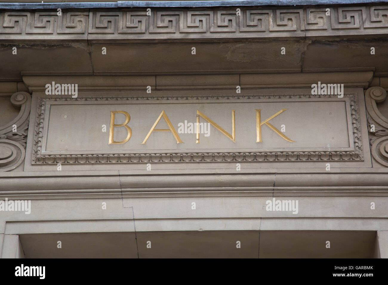 Bank Sign on Stone Facade Stock Photo - Alamy