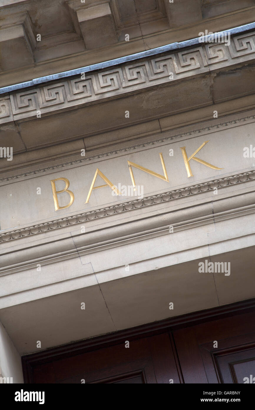 Bank Sign on Stone Facade Stock Photo - Alamy