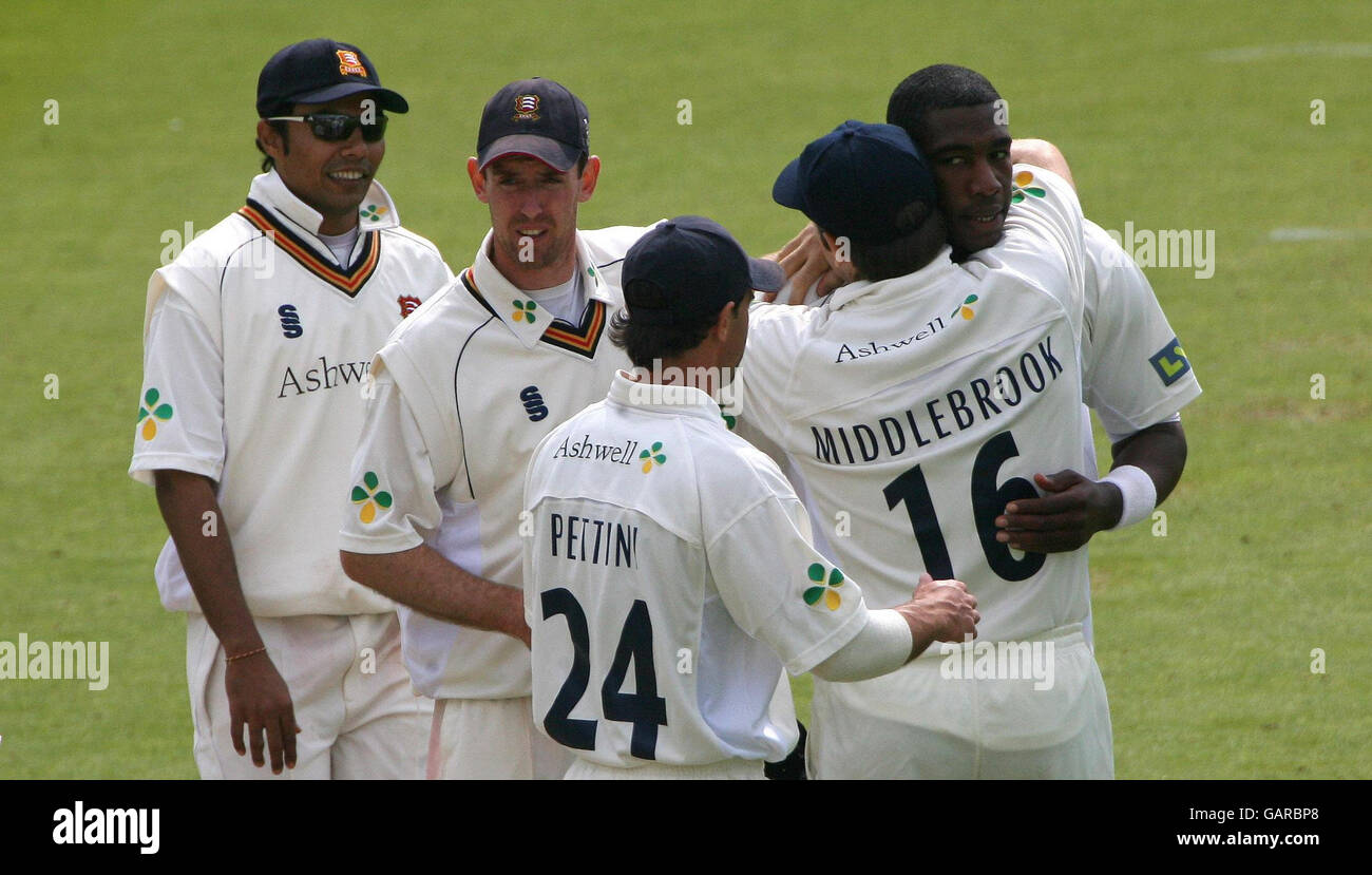 Essex's Alex Tudor celebrates bowling out Middlesex's Ed Joyce during ...