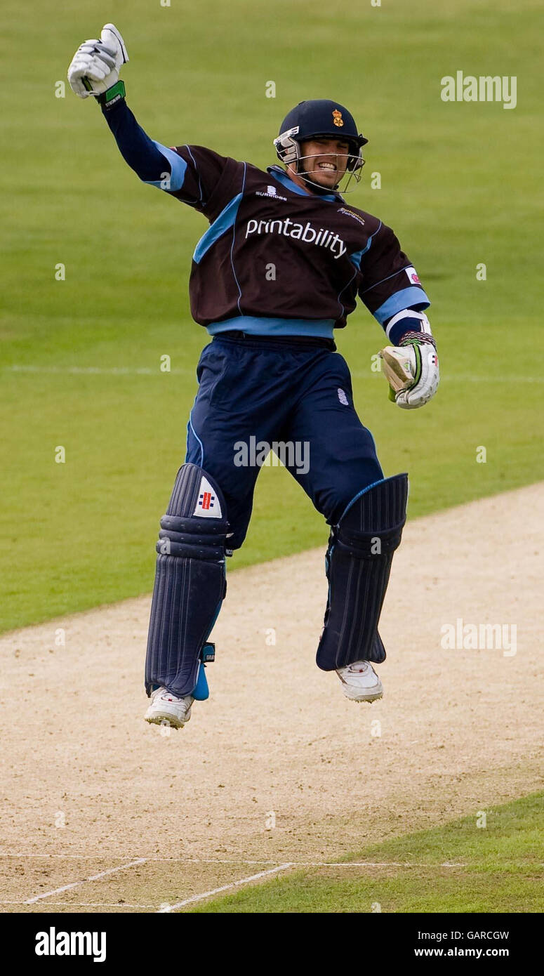 Derbyshire's Greg Smith celebrates reaching his century during the ...