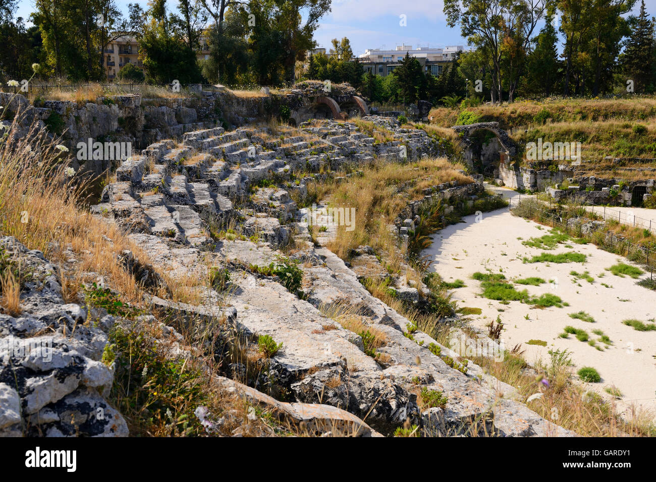 Roman Amphitheatre in Neapolis Archaeological Zone, Syracuse, Sicily ...