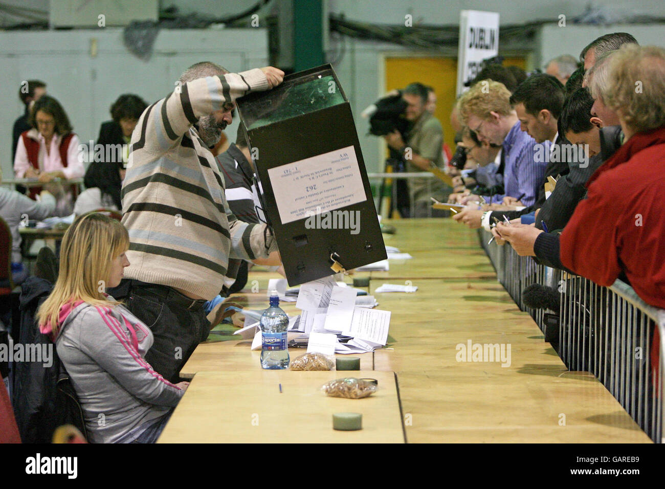 Ballot boxes are opened at the RDS in Dublin as counting begins in the ...