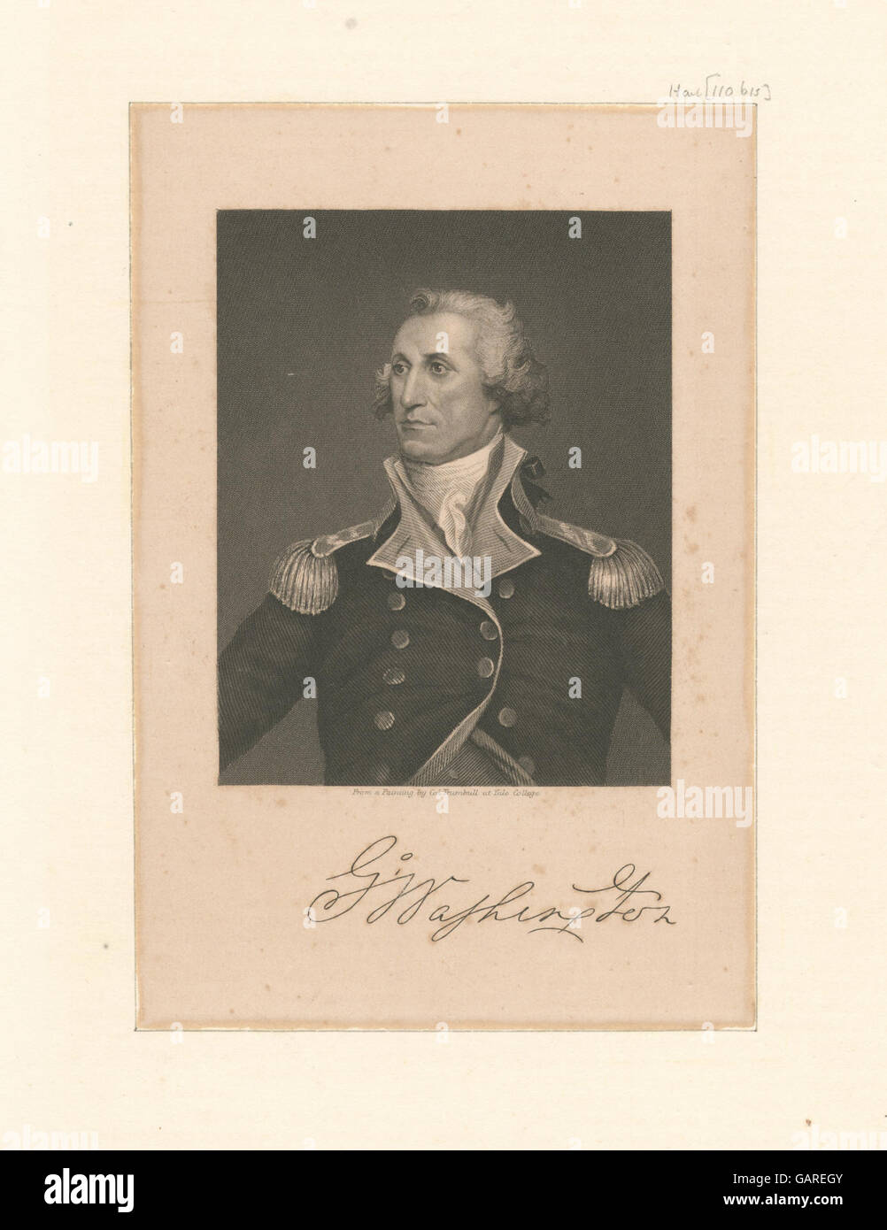 A portrait of George Washington, likely depicting a historical moment ...
