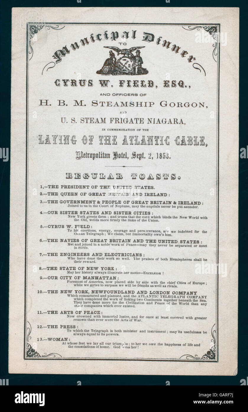 A municipal dinner held in honor of Cyrus W. Field, a notable American ...