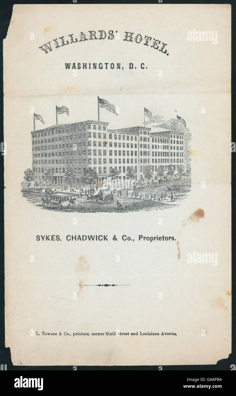 A formal dinner menu from Willard's Hotel in Washington, D.C., offering ...