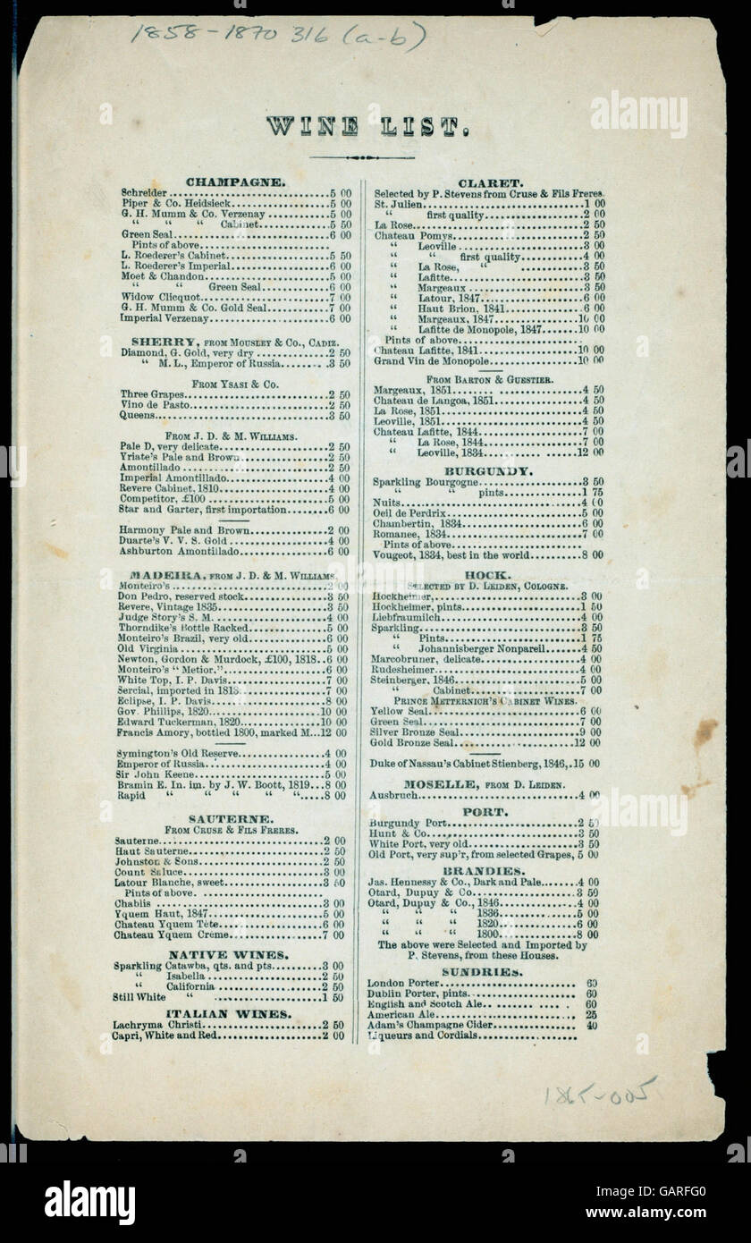 DAILY MENU (held by) REVERE HOUSE (at) BOSTON, MA (HOTEL) ( Hades ...