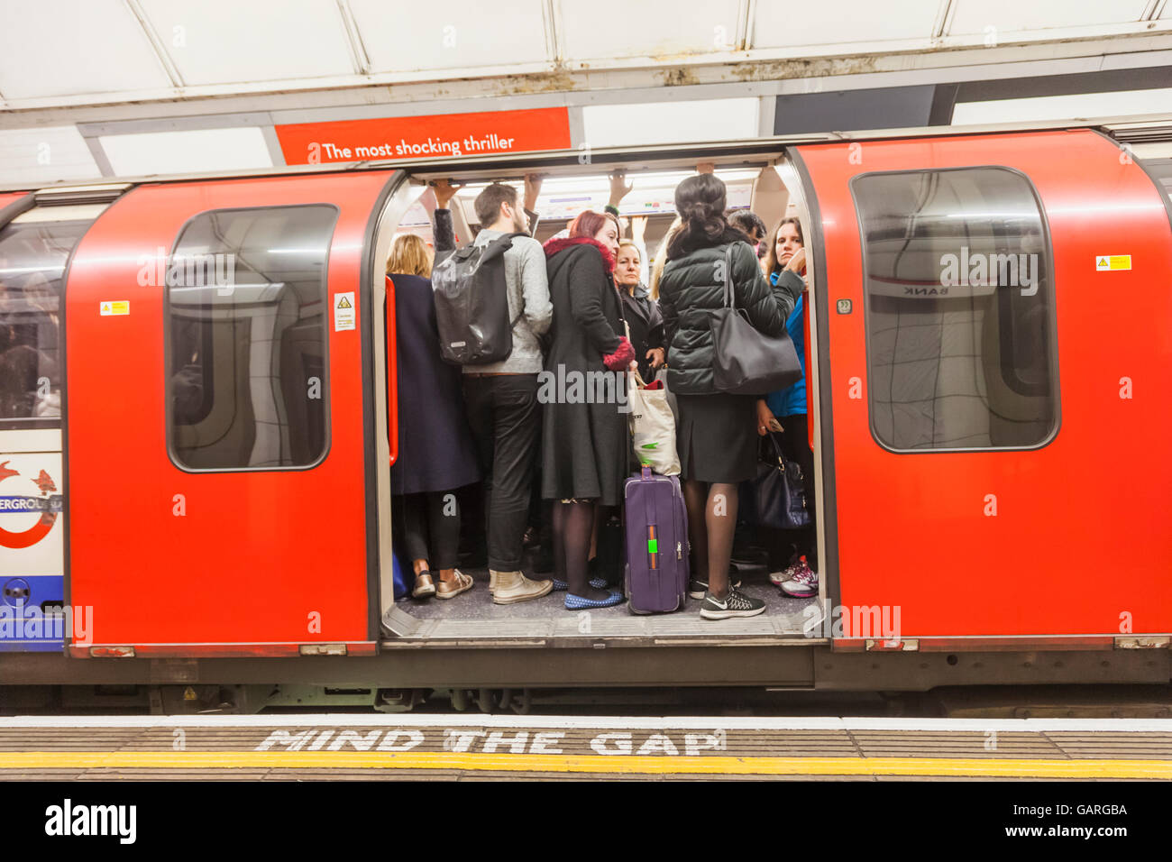 England, London, The Underground, Crowded Subway Carriage Stock Photo ...
