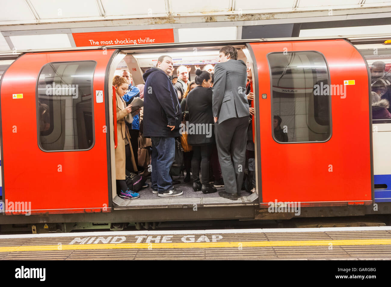 England, London, The Underground, Crowded Subway Carriage Stock Photo ...