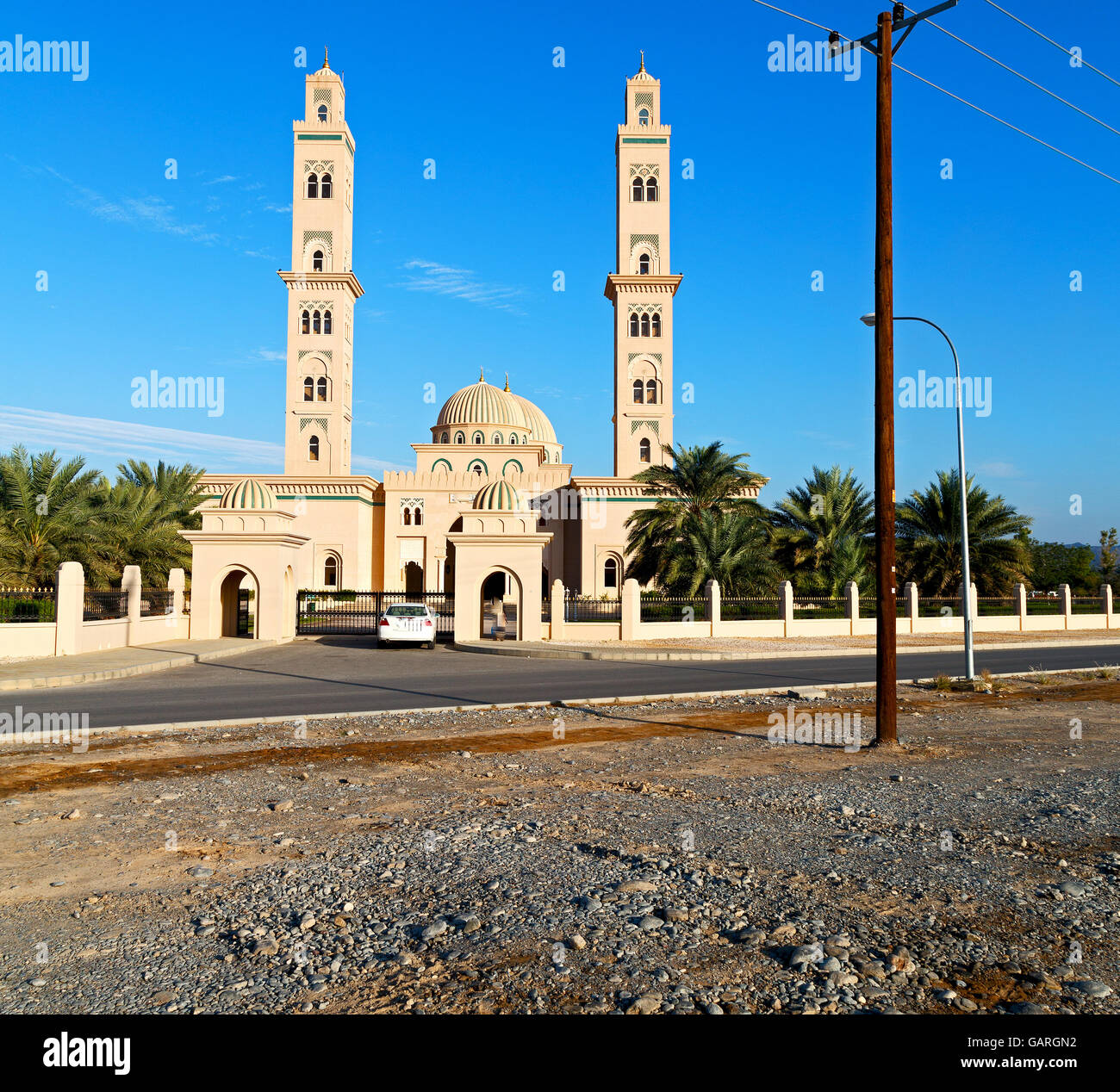 minaret and religion in clear sky in oman muscat the old mosque Stock ...
