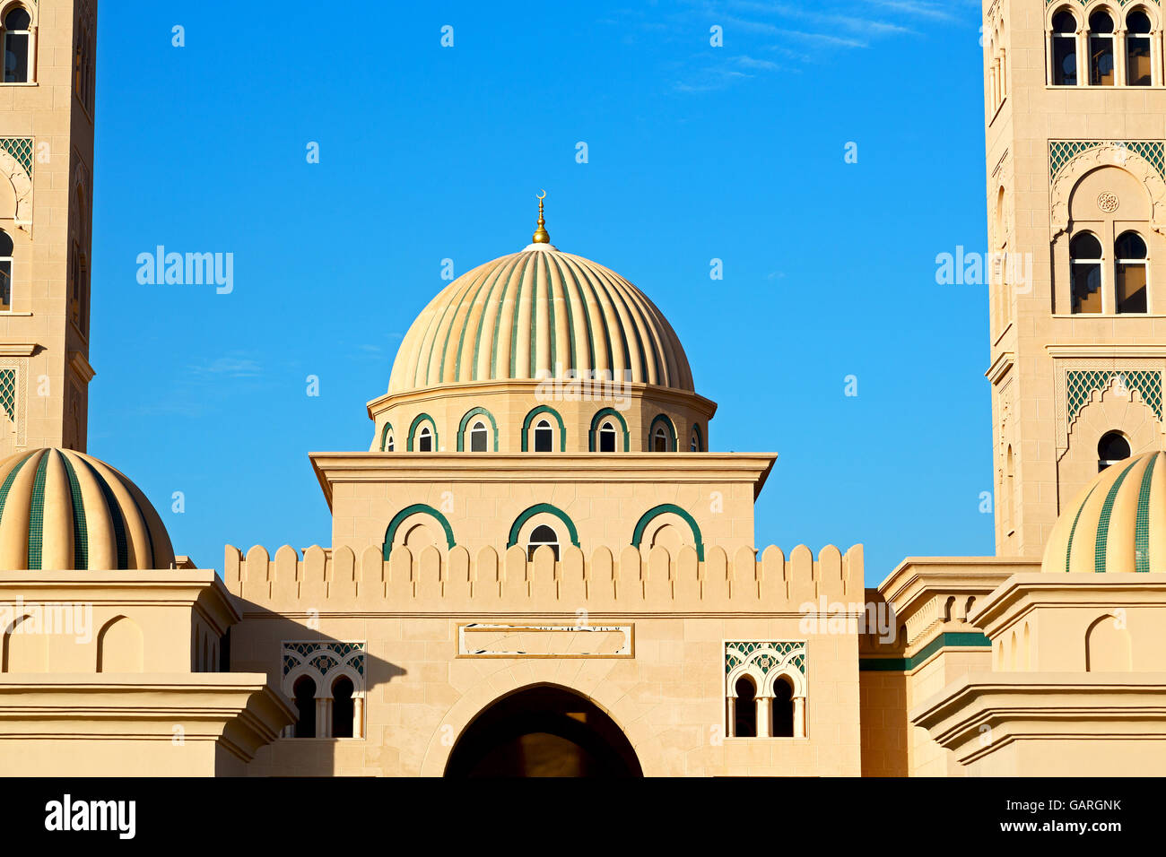 minaret and religion in clear sky in oman muscat the old mosque Stock ...