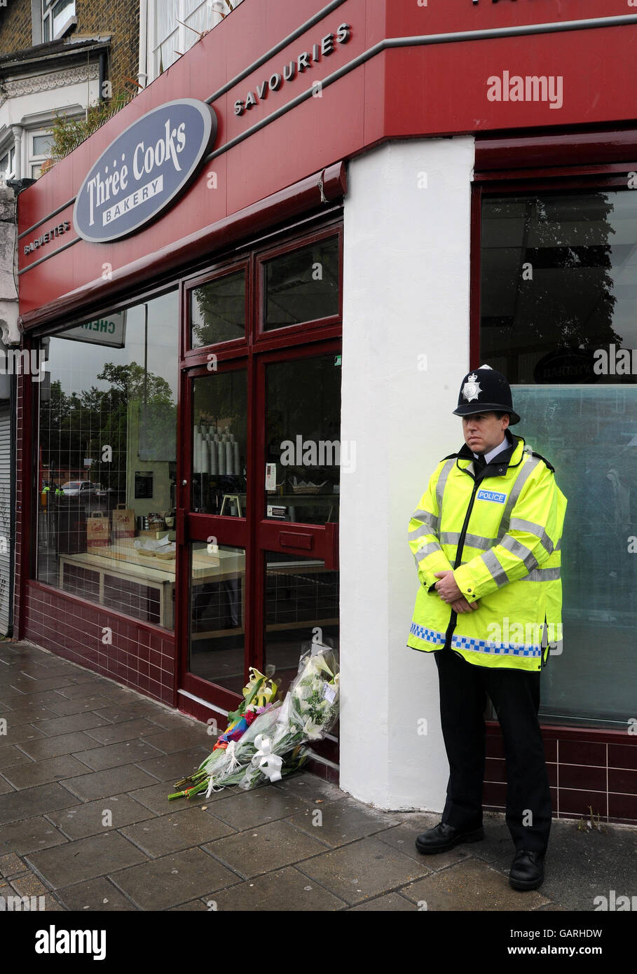 A floral tribute for murdered teenager Jimmy Mizen, outside the Three ...