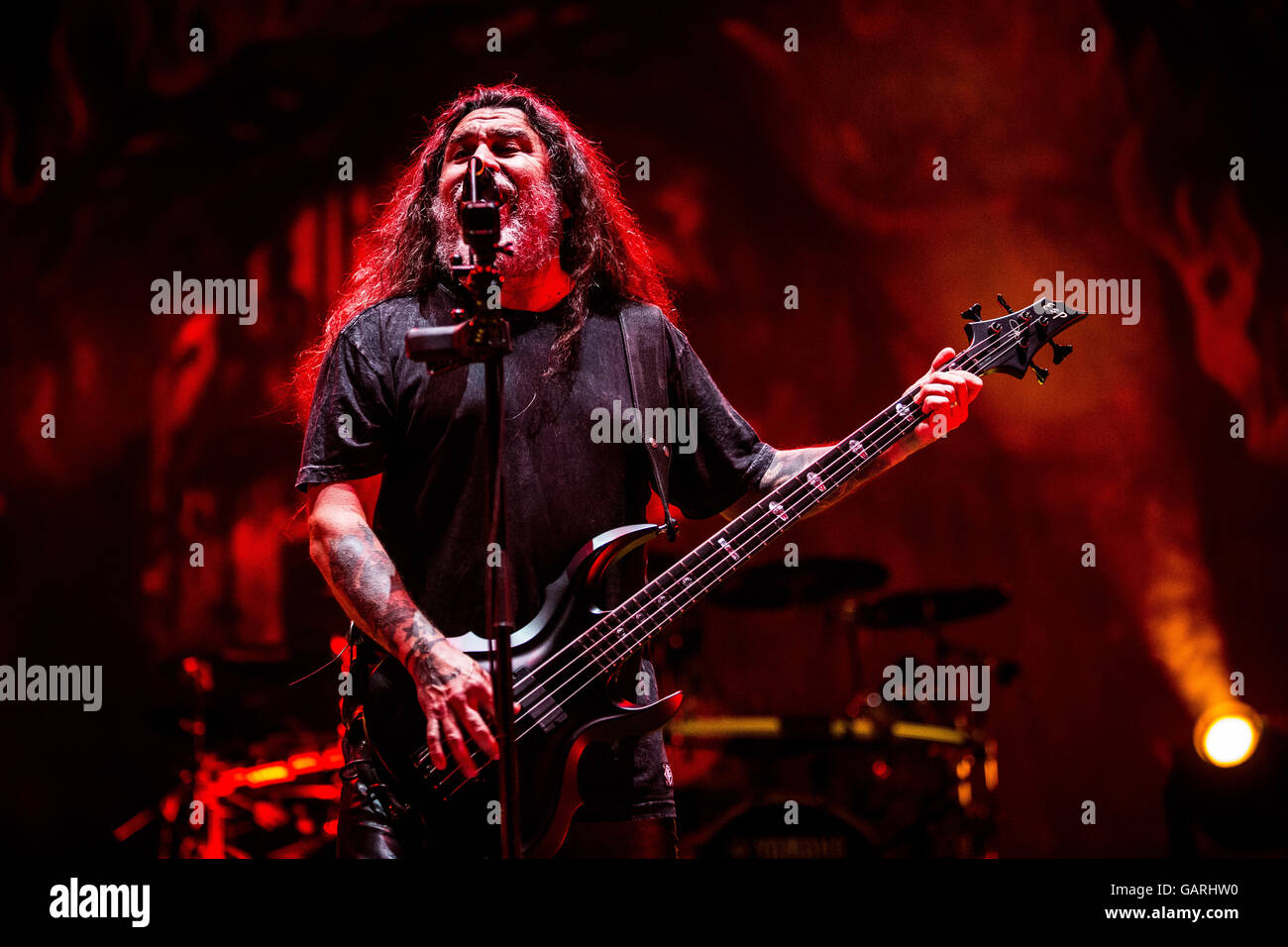 Milan, Italy. 04th July, 2016. Tom Araya of Slayer performs live at ...