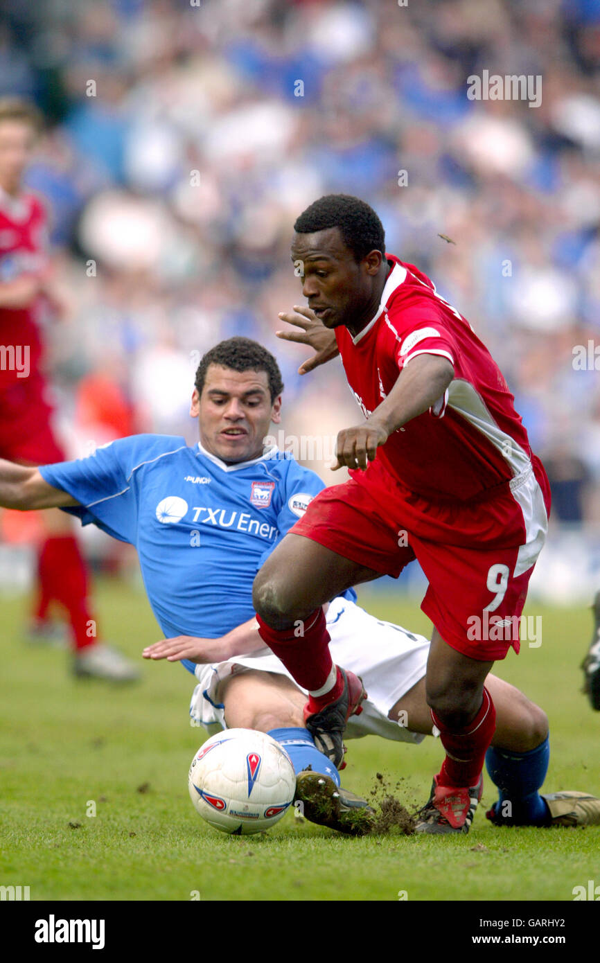Ipswich Town's Jermaine Wright fouls Nottingham Forest's David Johnson ...