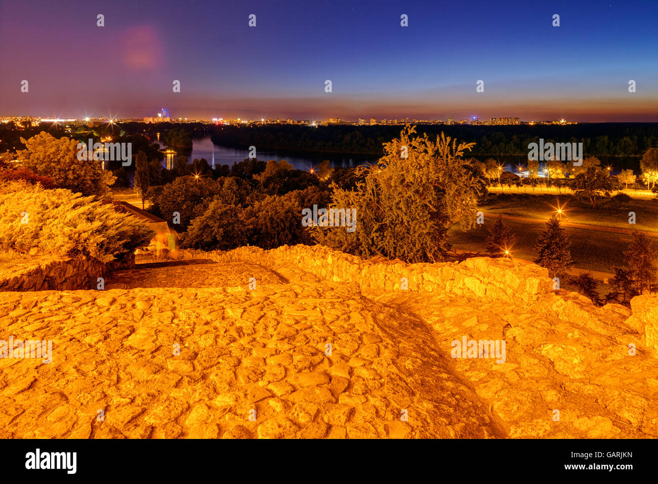 Belgrade fortress and panorama view at night, Belgrade Serbia Stock ...