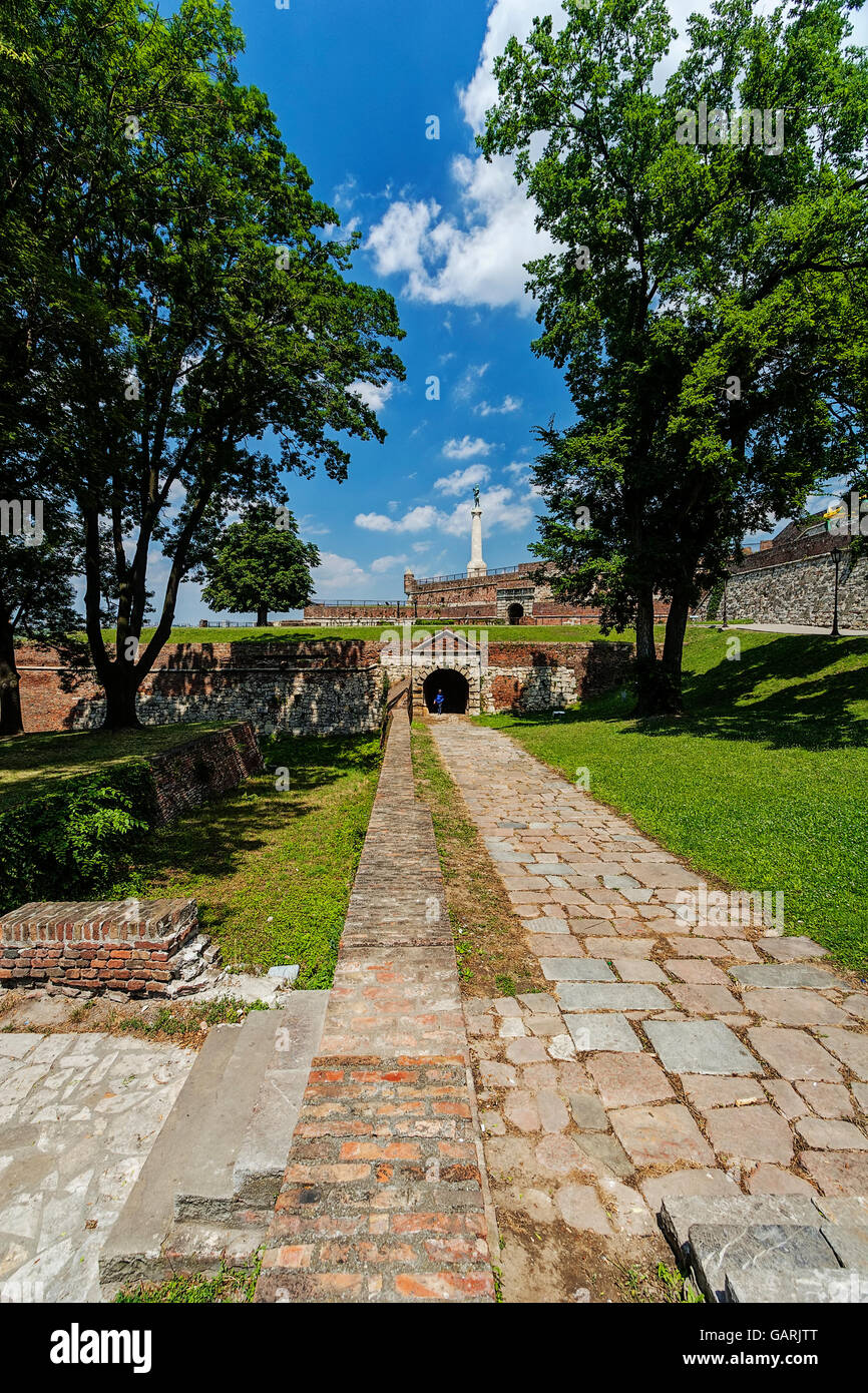 Belgrade medieval walls of fortress and victor monument in day time ...