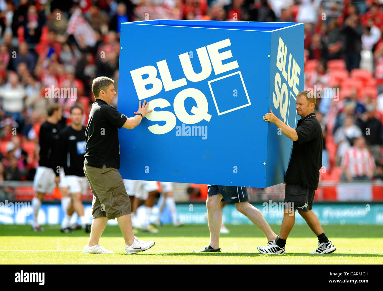 Football blue square box advertising advert hi-res stock photography ...