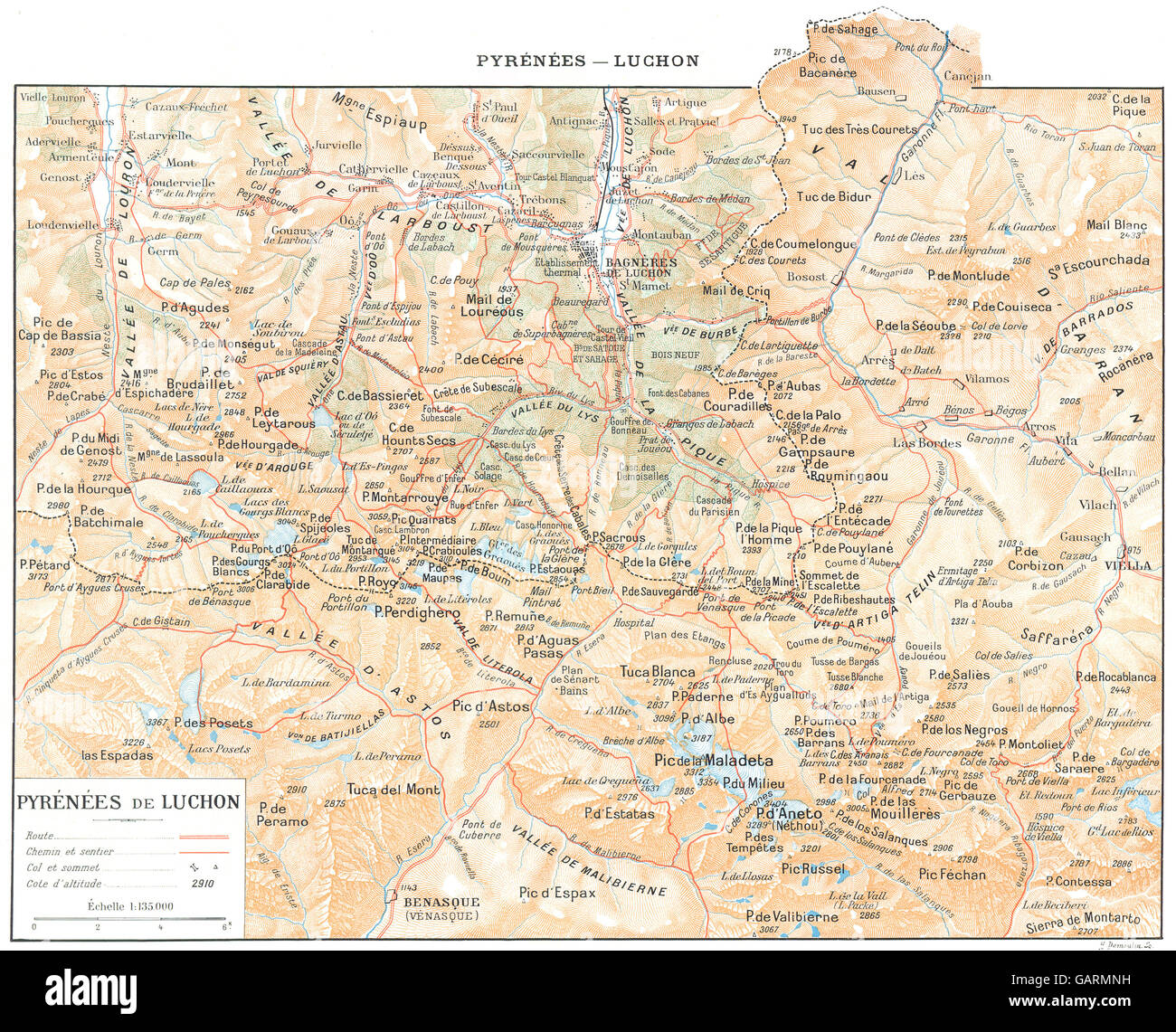 HAUTE- GARONNE: Pyrénées de Luchon, 1900 antique map Stock Photo - Alamy