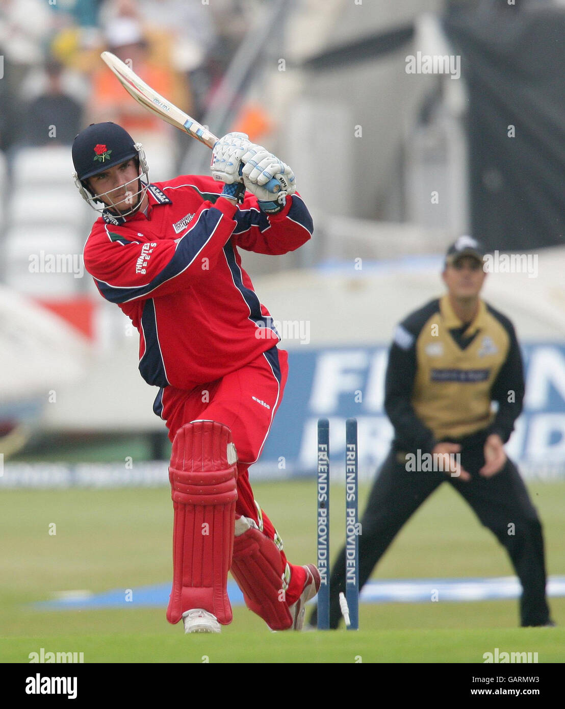 Lancashire's Oliver Newby is bowled by Yorkshire's Anthony McGrath ...
