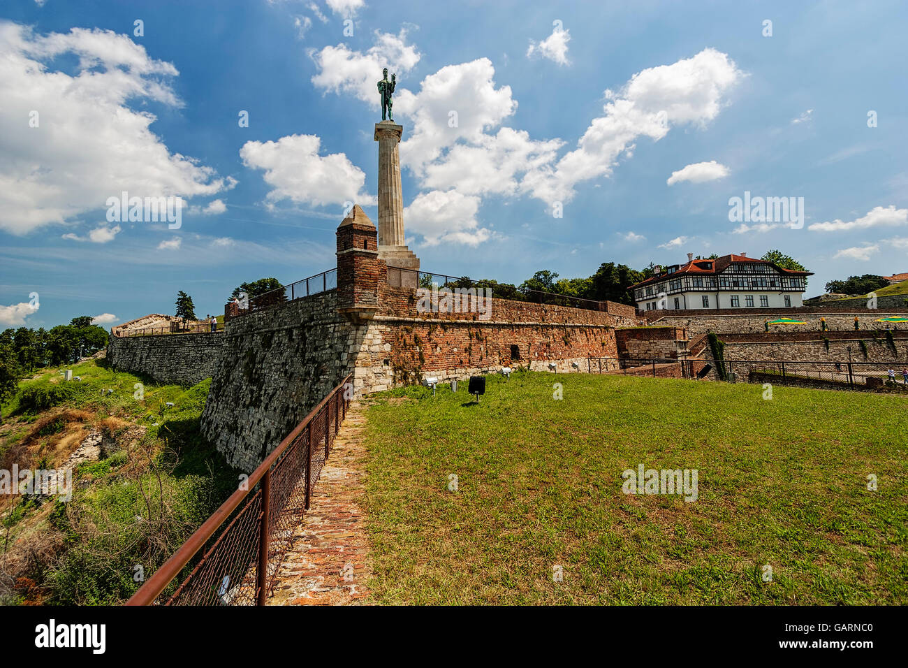 Belgrade medieval walls of fortress and victor monument in day time ...