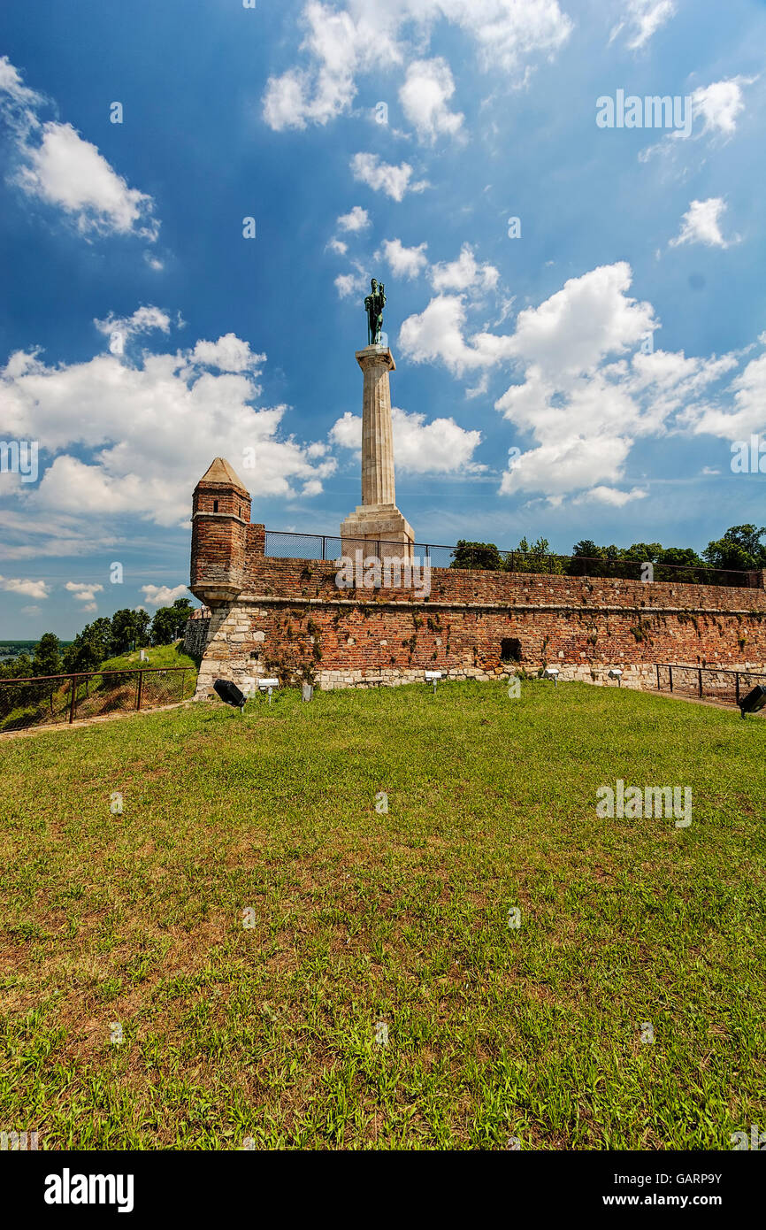 Belgrade medieval walls of fortress and victor monument in day time ...