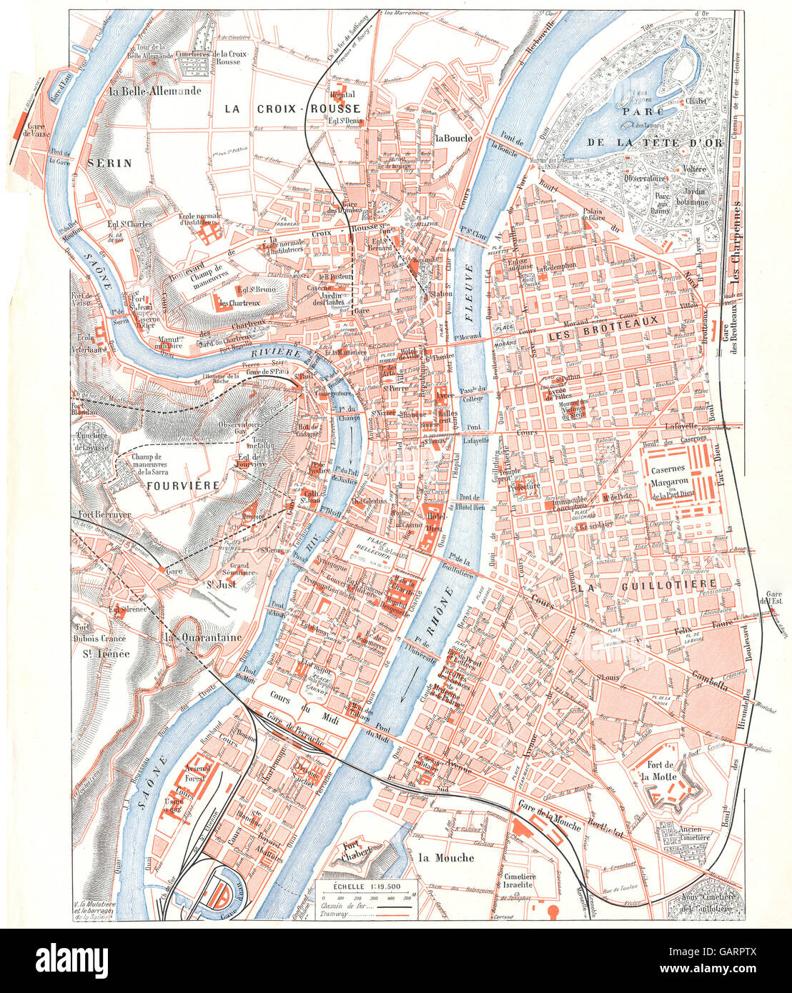 RHÔNE: Lyon, 1900 antique map Stock Photo - Alamy
