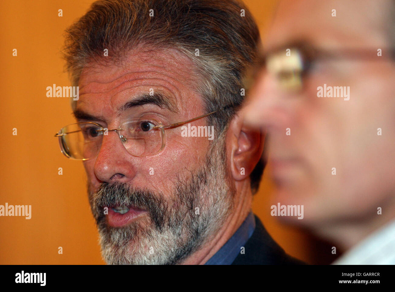 Sinn Fein President Gerry Adams (centre) and Gerry Kelly, arrive to ...