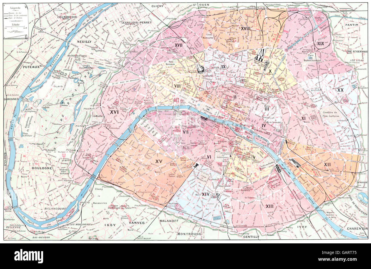 PARIS: Paris (1) , 1900 antique map Stock Photo - Alamy