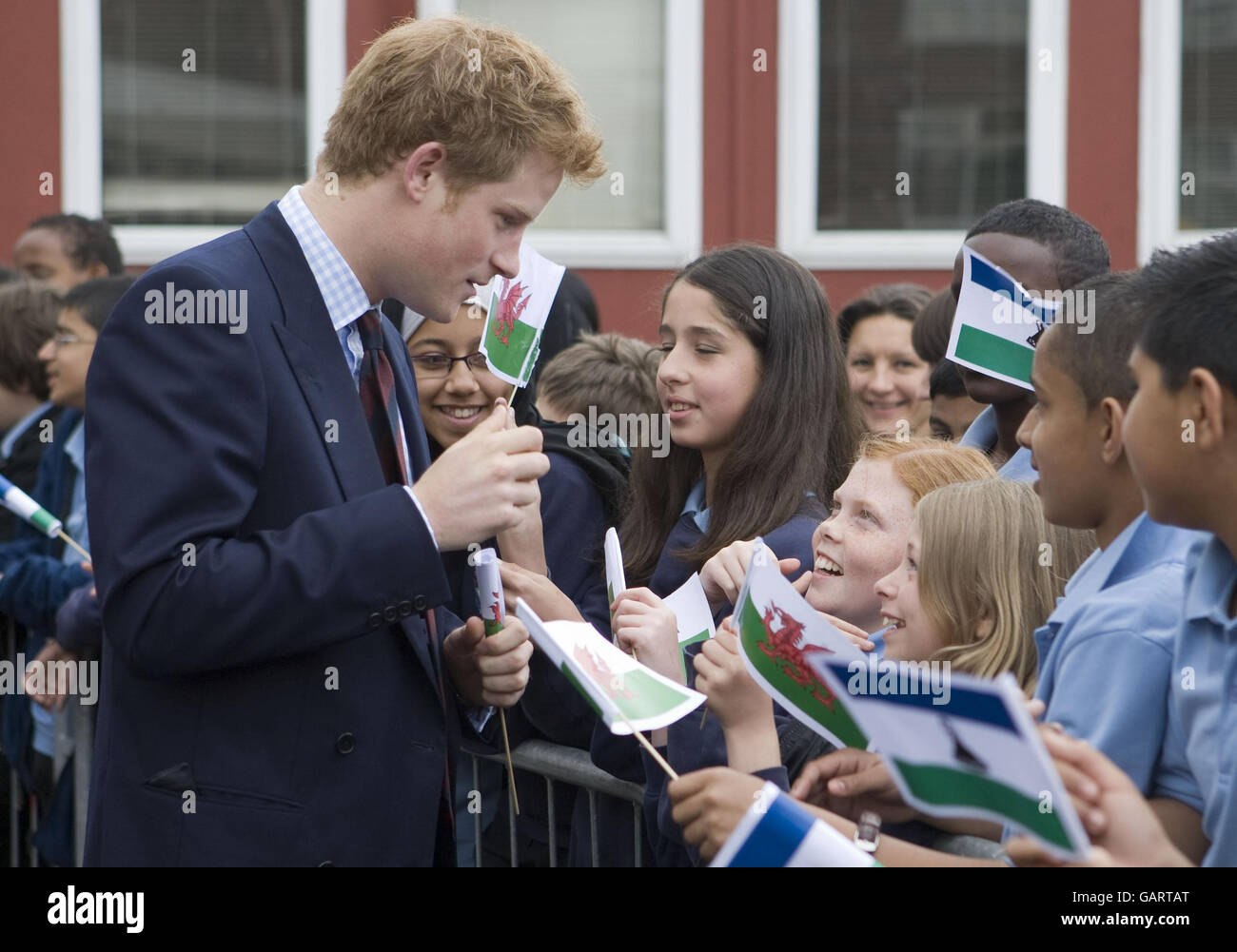 Prince Harry meets Hollie White, 12 (third right), at Cathays High ...