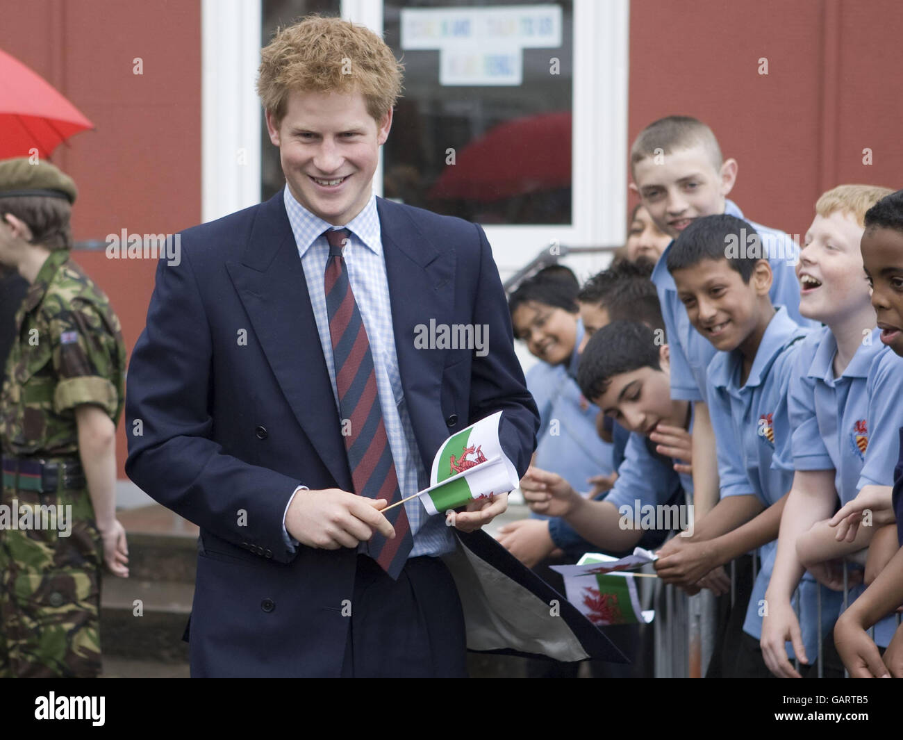 Prince harry with pupils at cathays high school in cardiff hi-res stock ...