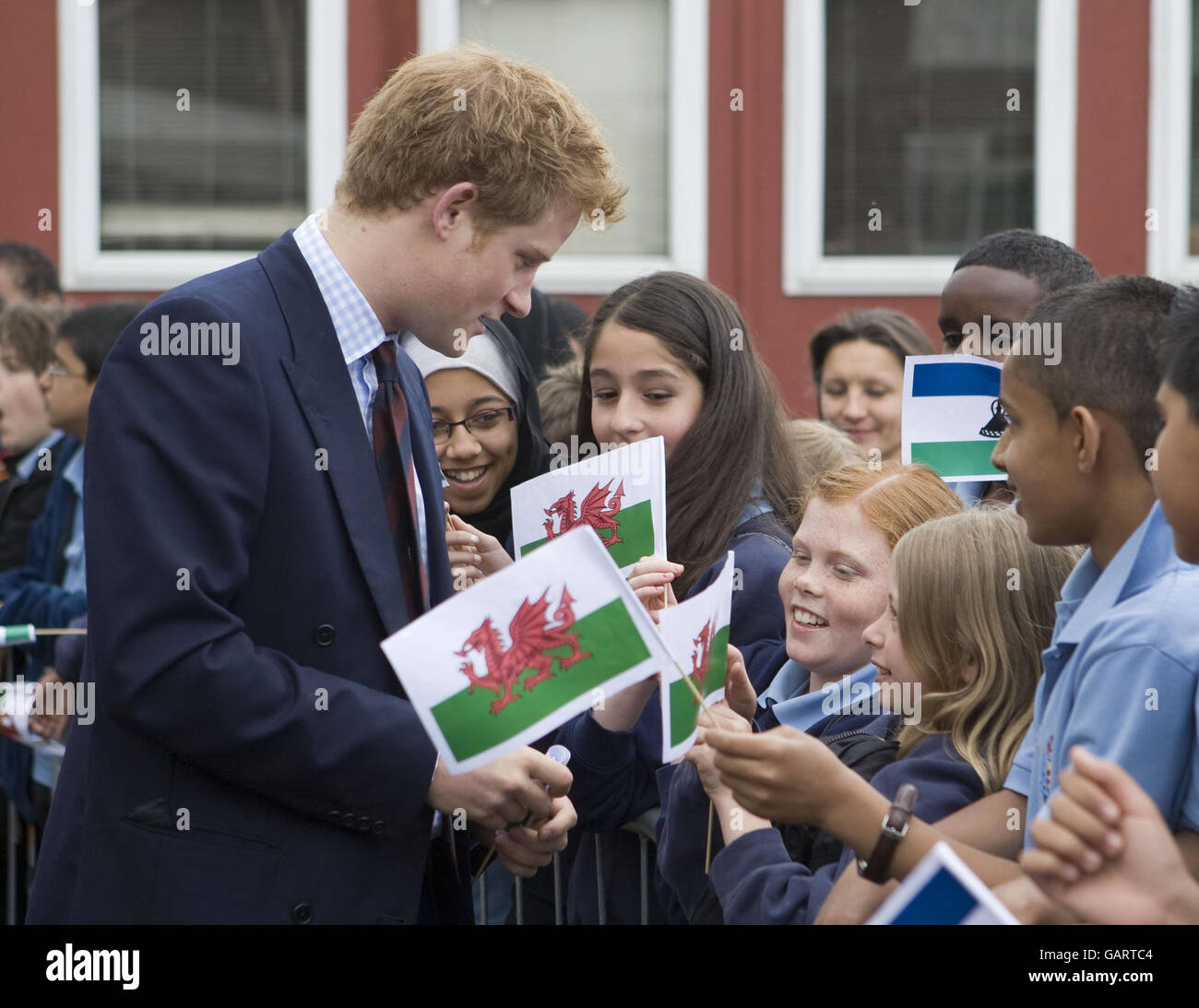 Prince Harry meets pupils at Cathays High School in Cardiff, which has ...