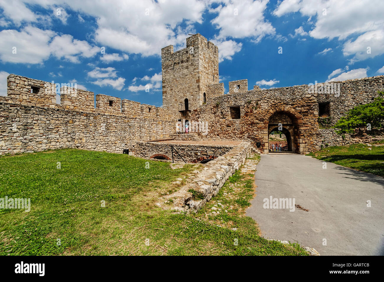 Belgrade medieval walls of fortress and park in day time, Serbia Stock ...