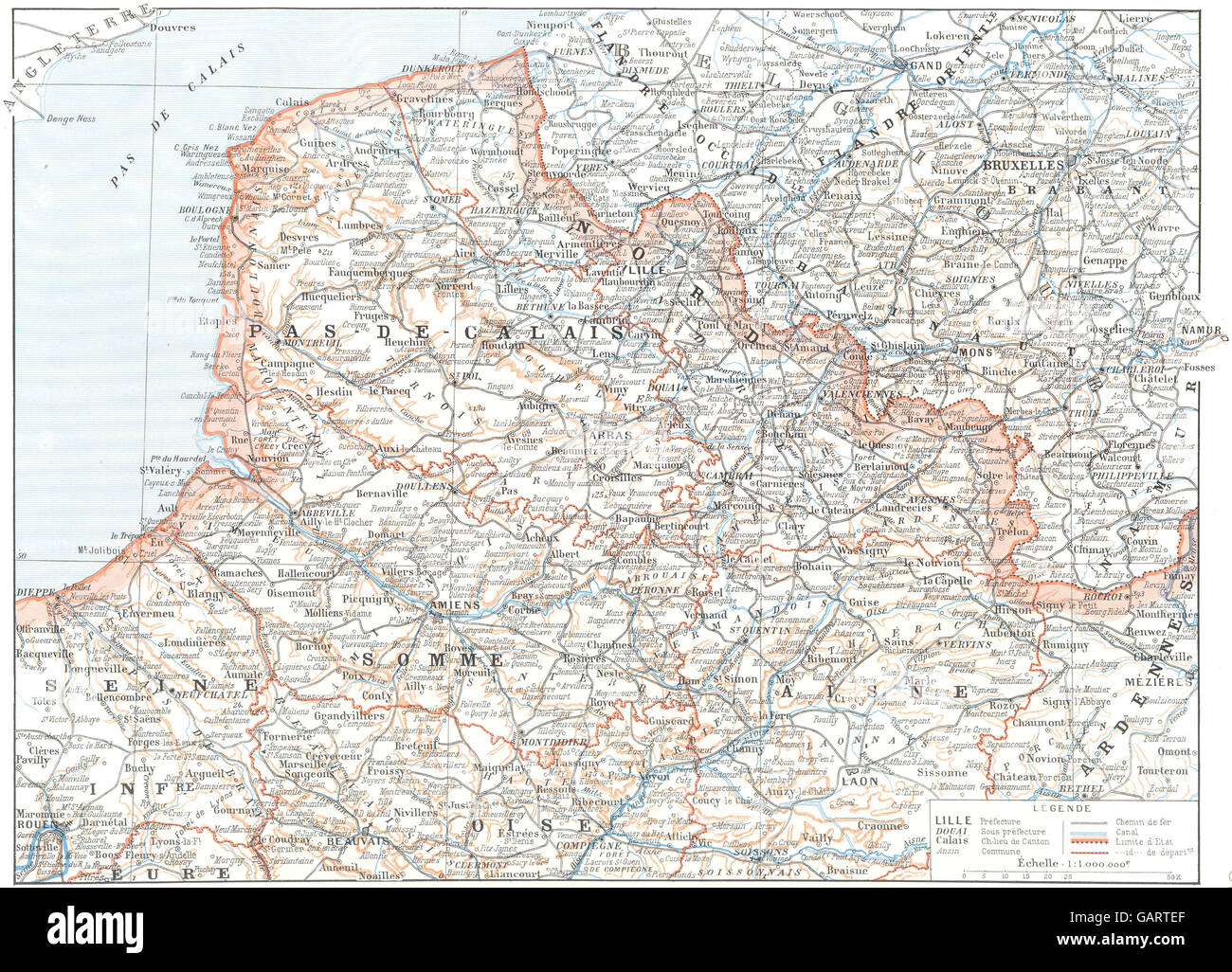 FRANCE: Nord de la France, 1900 antique map Stock Photo - Alamy
