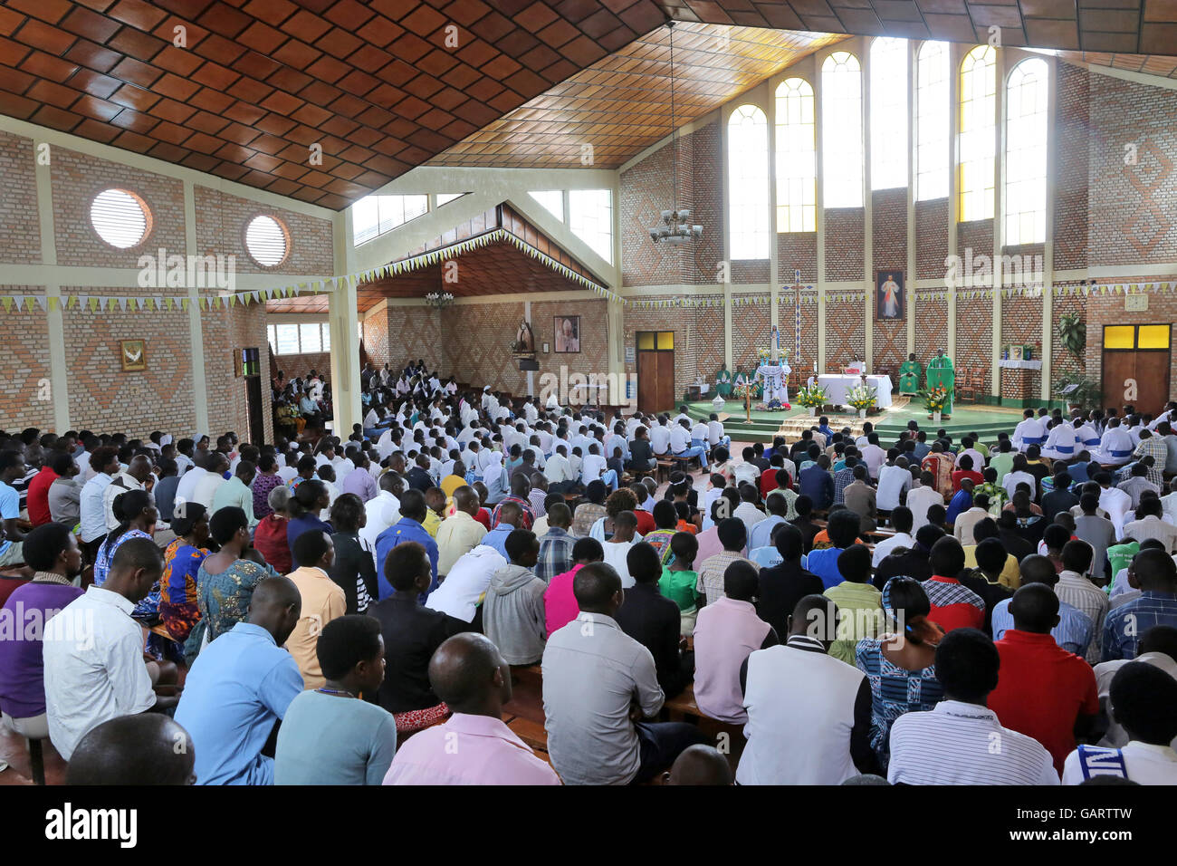 Sunday service in the catholic church of the shrine of Kibeho in Rwanda ...