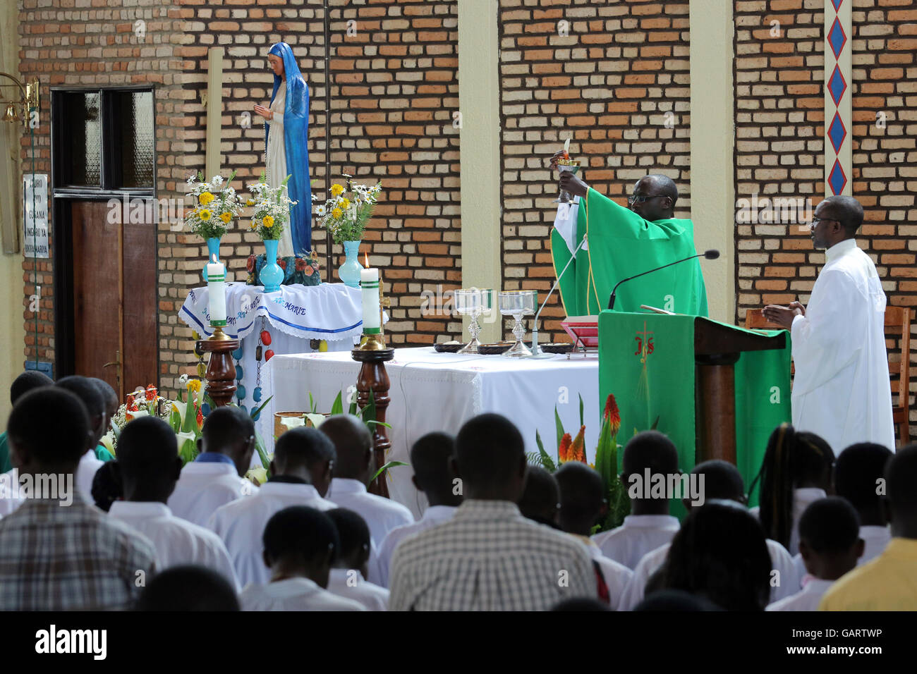 Sunday Mass in the church of the pilgrimage town KIBEHO in Rwanda ...