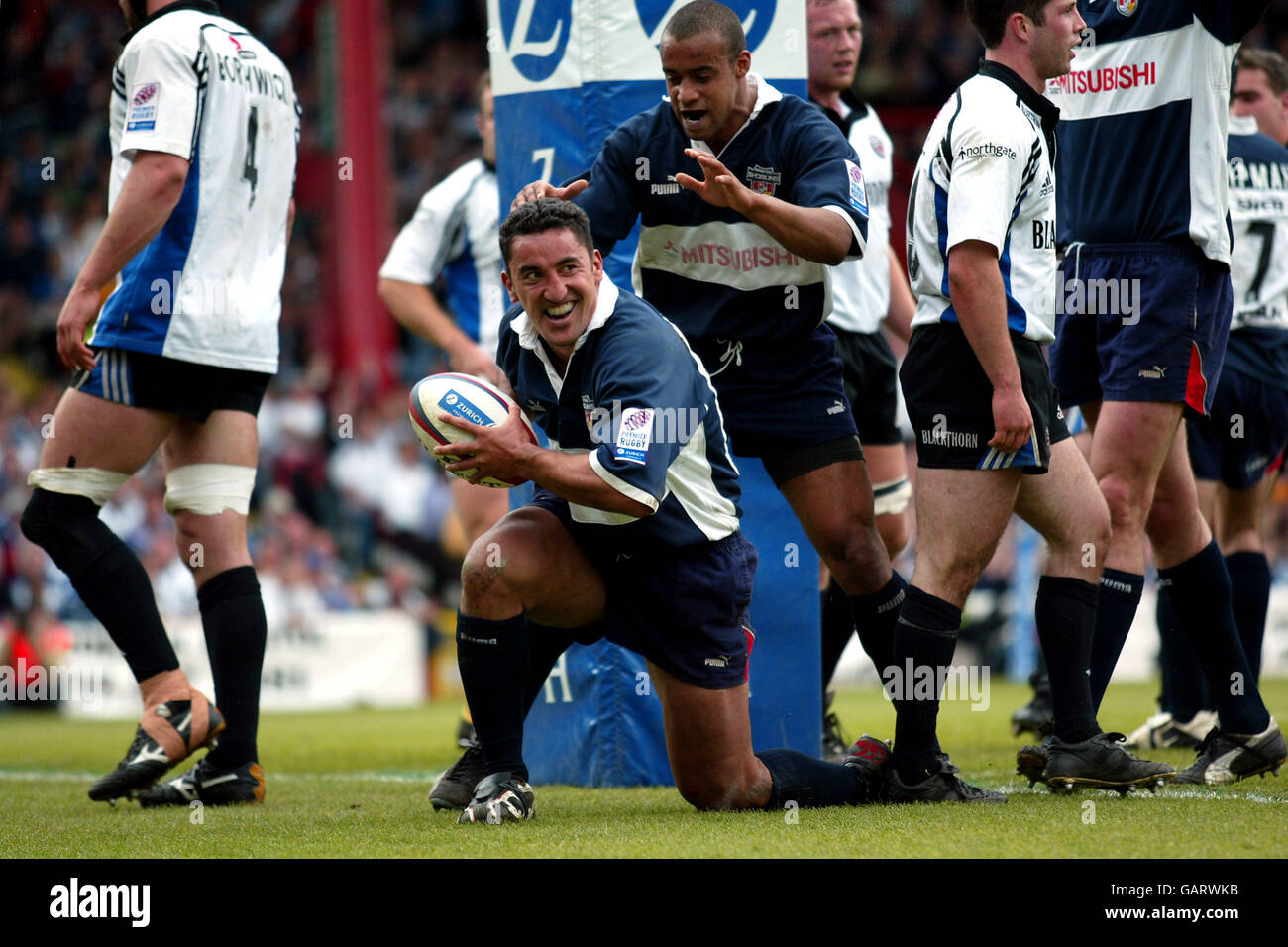 Bristol Shogun's Daryl Gibson celebrates scoring a try Stock Photo - Alamy