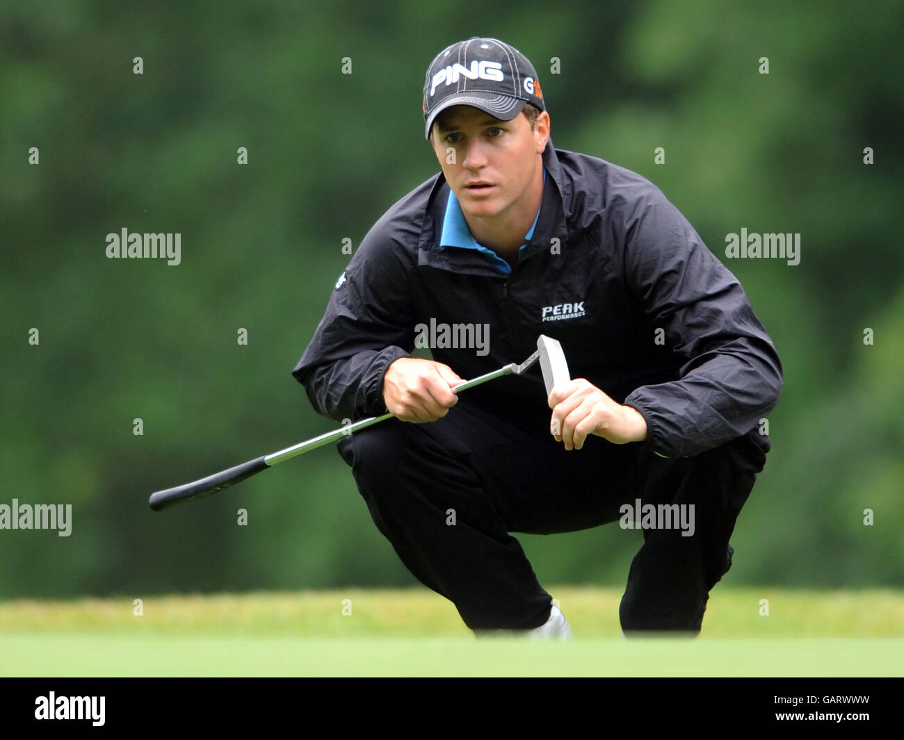 Alexander Noren lines up his next putt during the BMW PGA Championship ...
