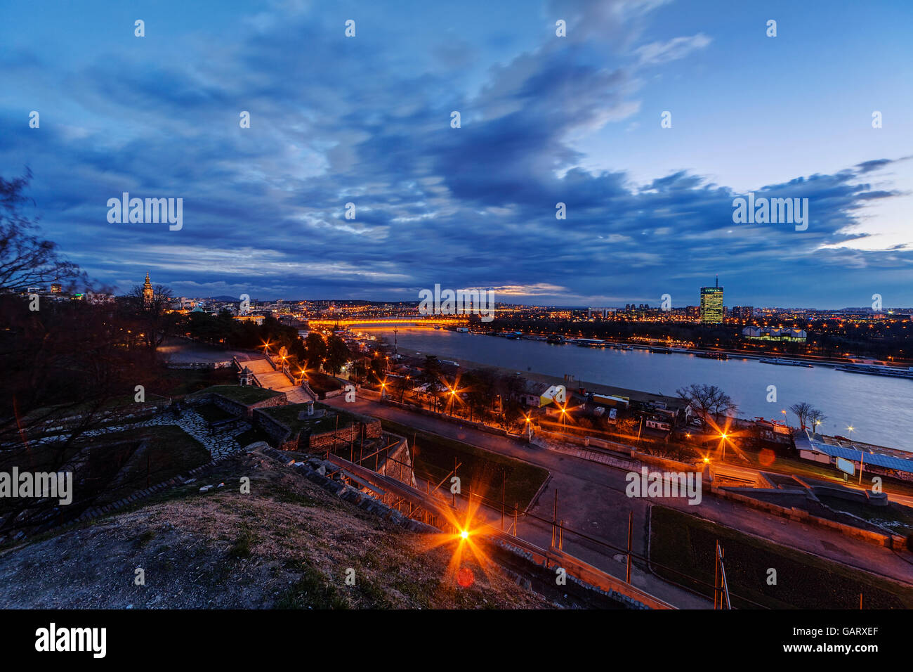 Belgrade fortress and panorama view at night, Belgrade Serbia Stock ...