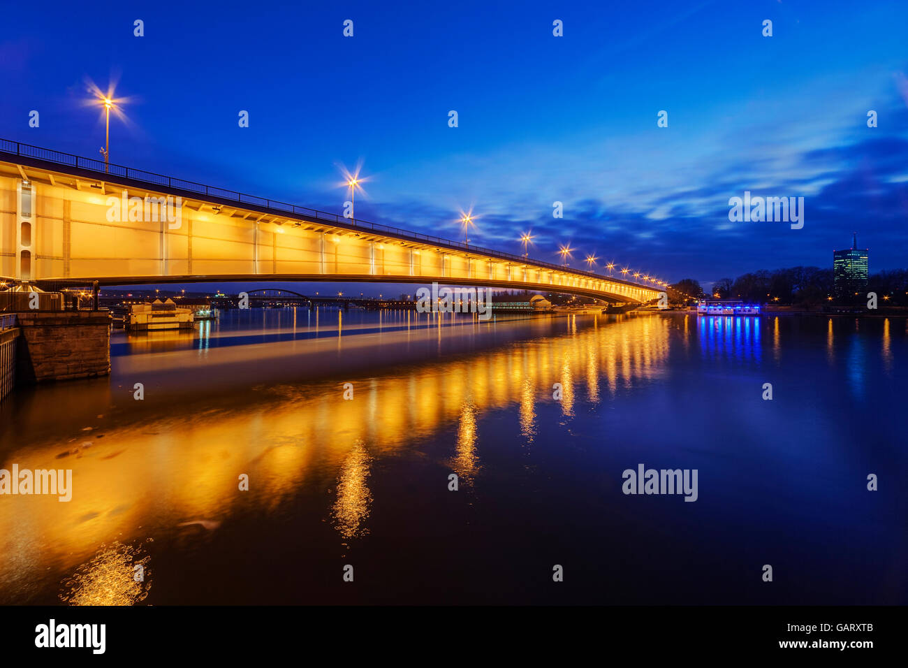 Panorama view on bridge over the river, who connecting two parts of the ...