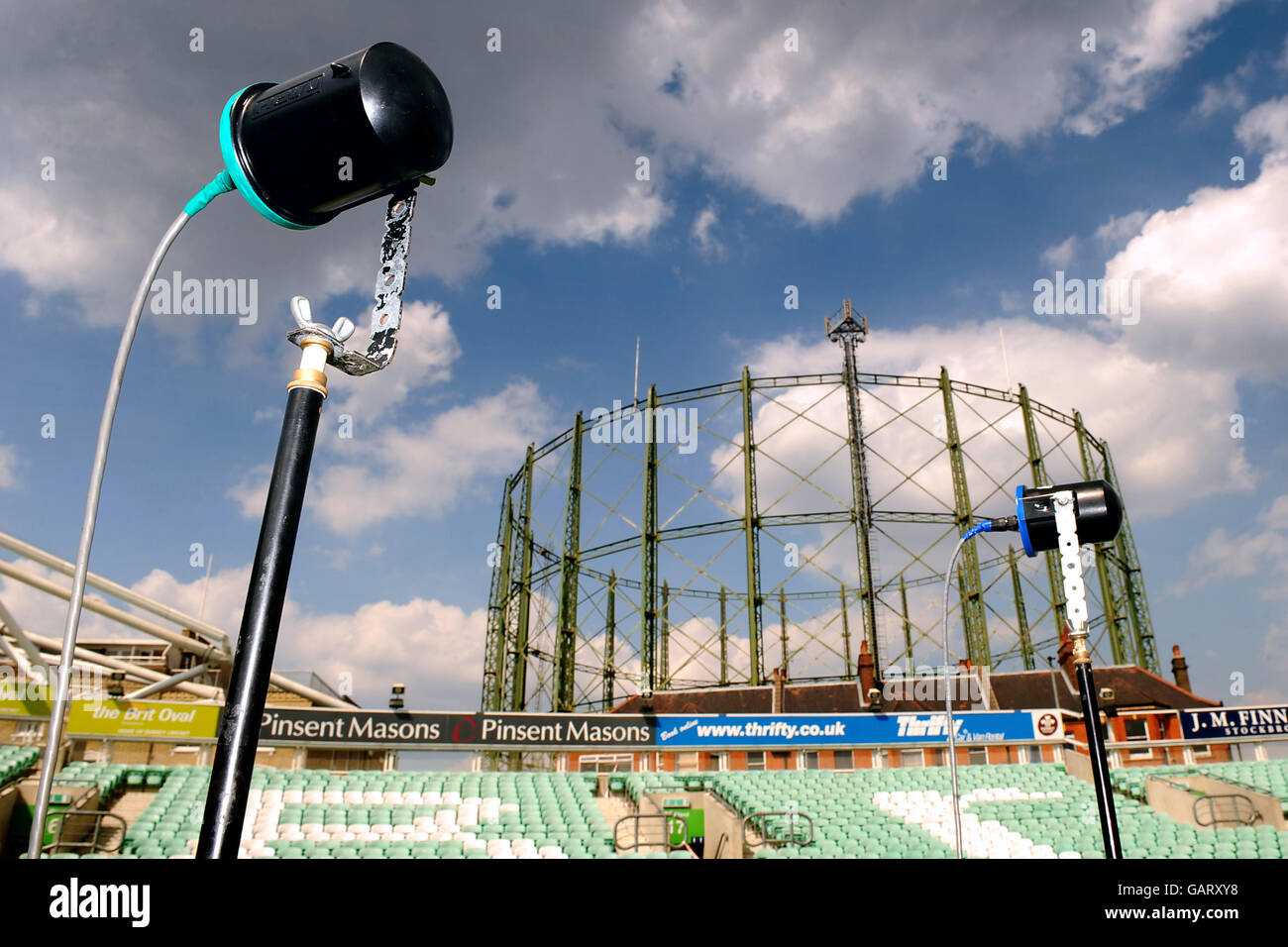 A general view of Radar Speed guns at the Brit Oval, used to measure ...