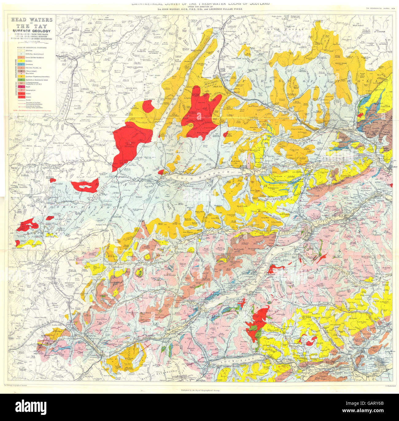SCOTLAND: Head Waters of the Tay Surface Geology. Lochs. RGS, 1904 ...