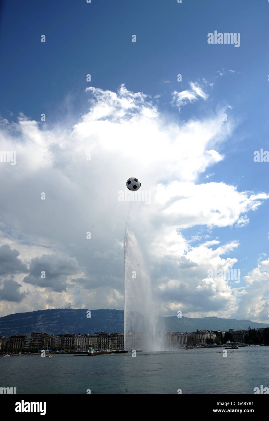 Travel, City Views, Geneva. The Jet d'Eau on the Geneva waterfront ...