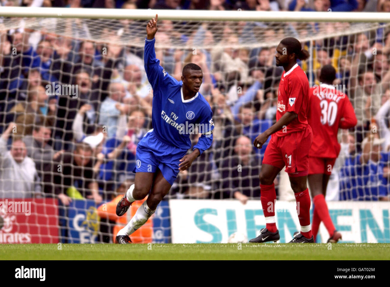 Chelsea's Marcel Desailly celebrates scoring the equalising goal, to ...