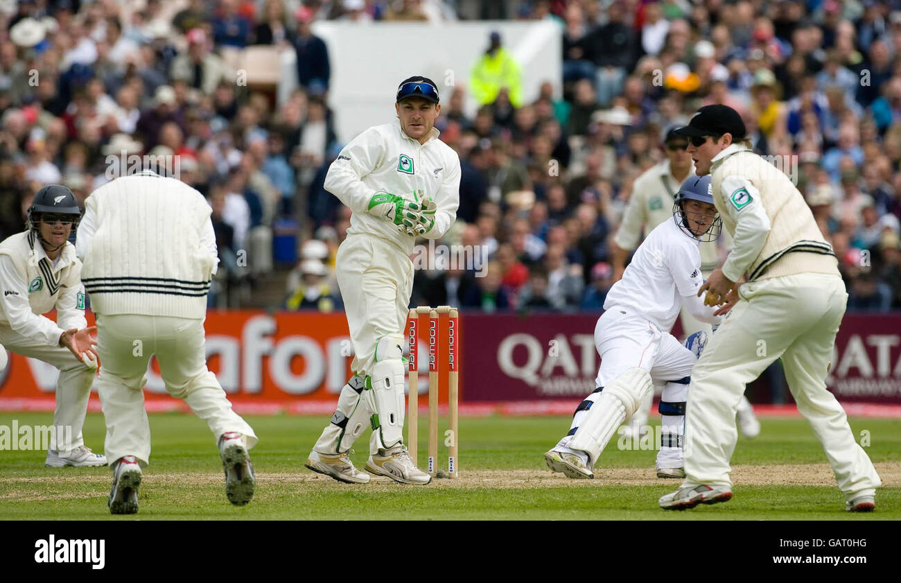 England's Tim Ambrose looks back as he is caught out by New Zealand's ...
