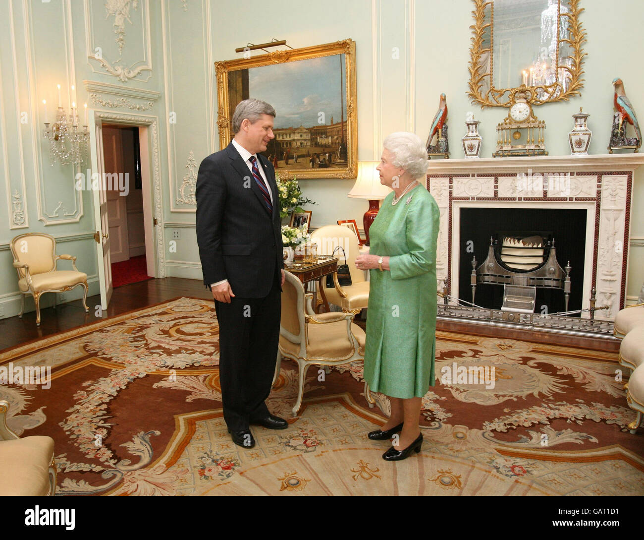Queen Elizabeth II greets the Canadian Prime Minister Stephen Harper ...