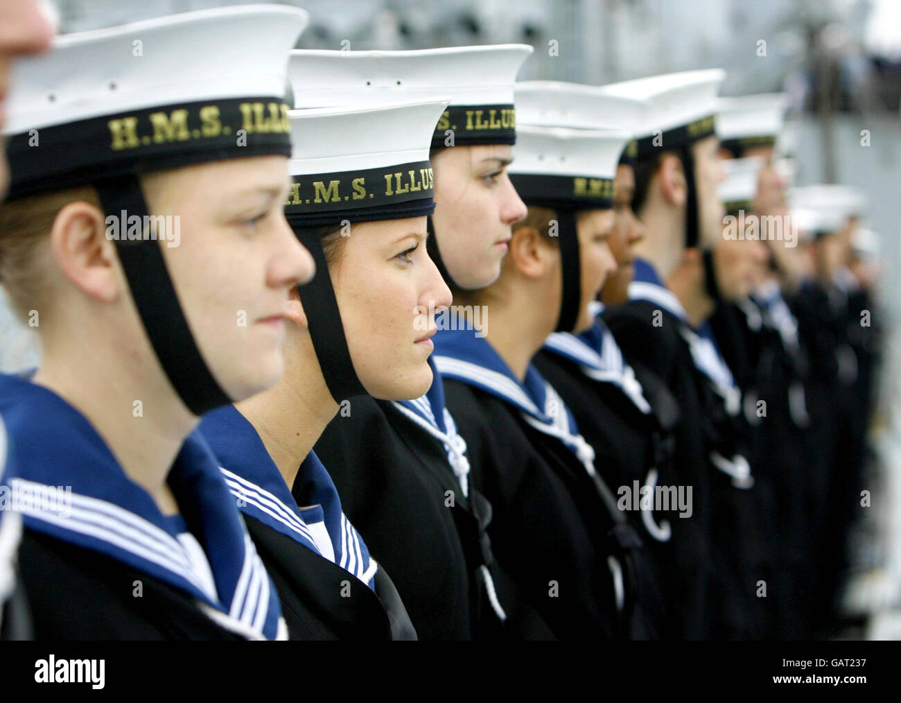 Sailors line the flight deck as HMS Illustrious returns to Portsmouth ...