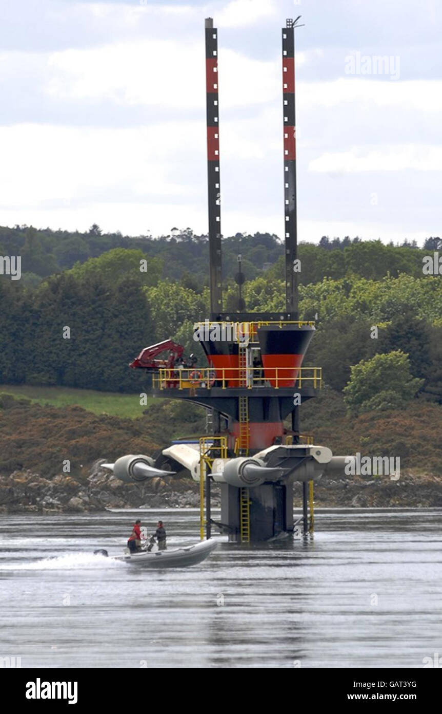 The Seagen tidal turbine in Strangford Lough, County Down with its beam ...